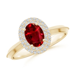 Vintage Inspired Bezel-Set Oval Ruby Ring with Grooves | Angara