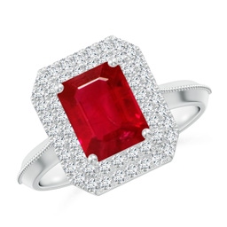 Emerald Cut Ruby Solitaire Ring with Milgrain
