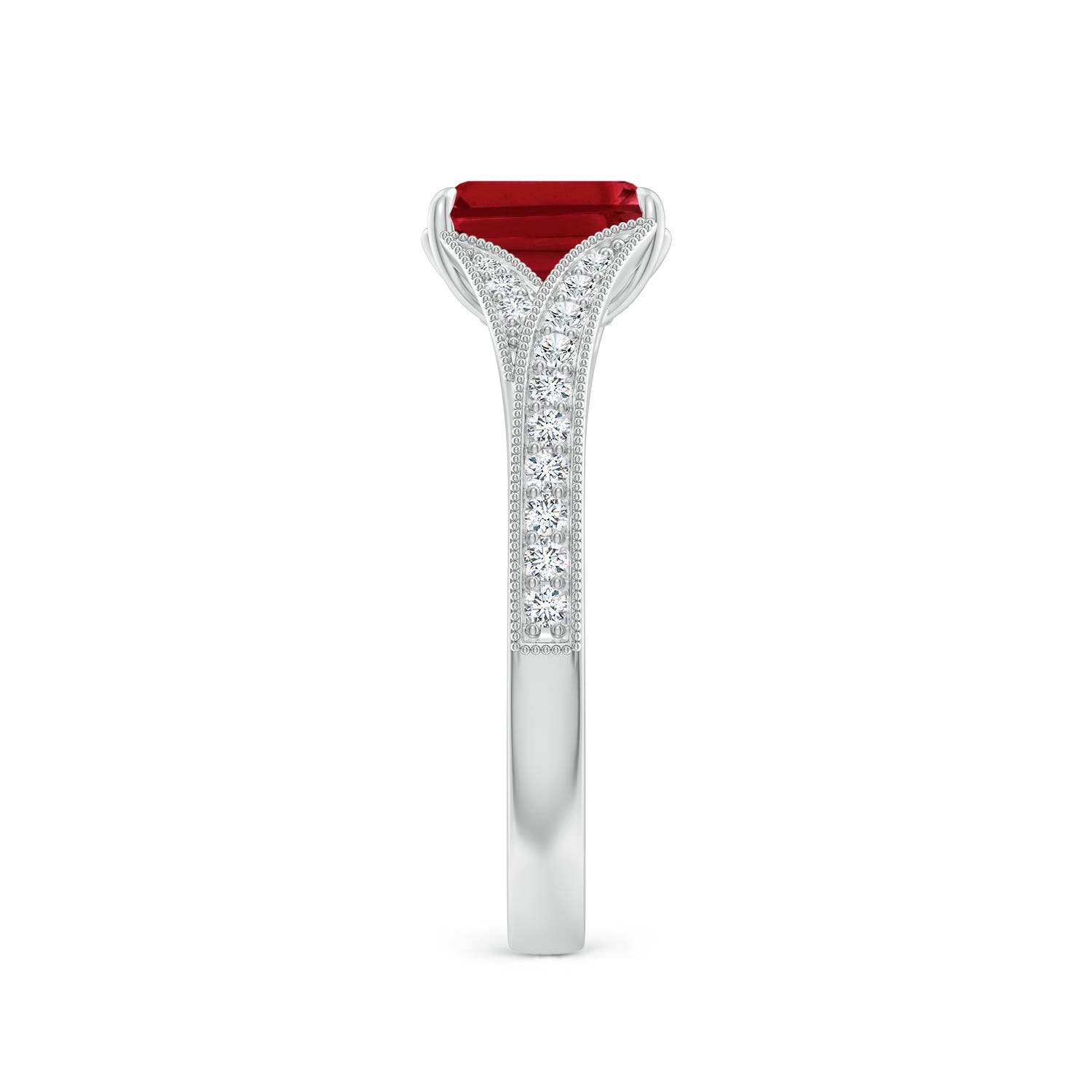 Vintage Inspired Emerald-Cut Ruby Split Shank Engagement Ring