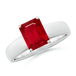 Emerald Cut Ruby Solitaire Ring with Milgrain