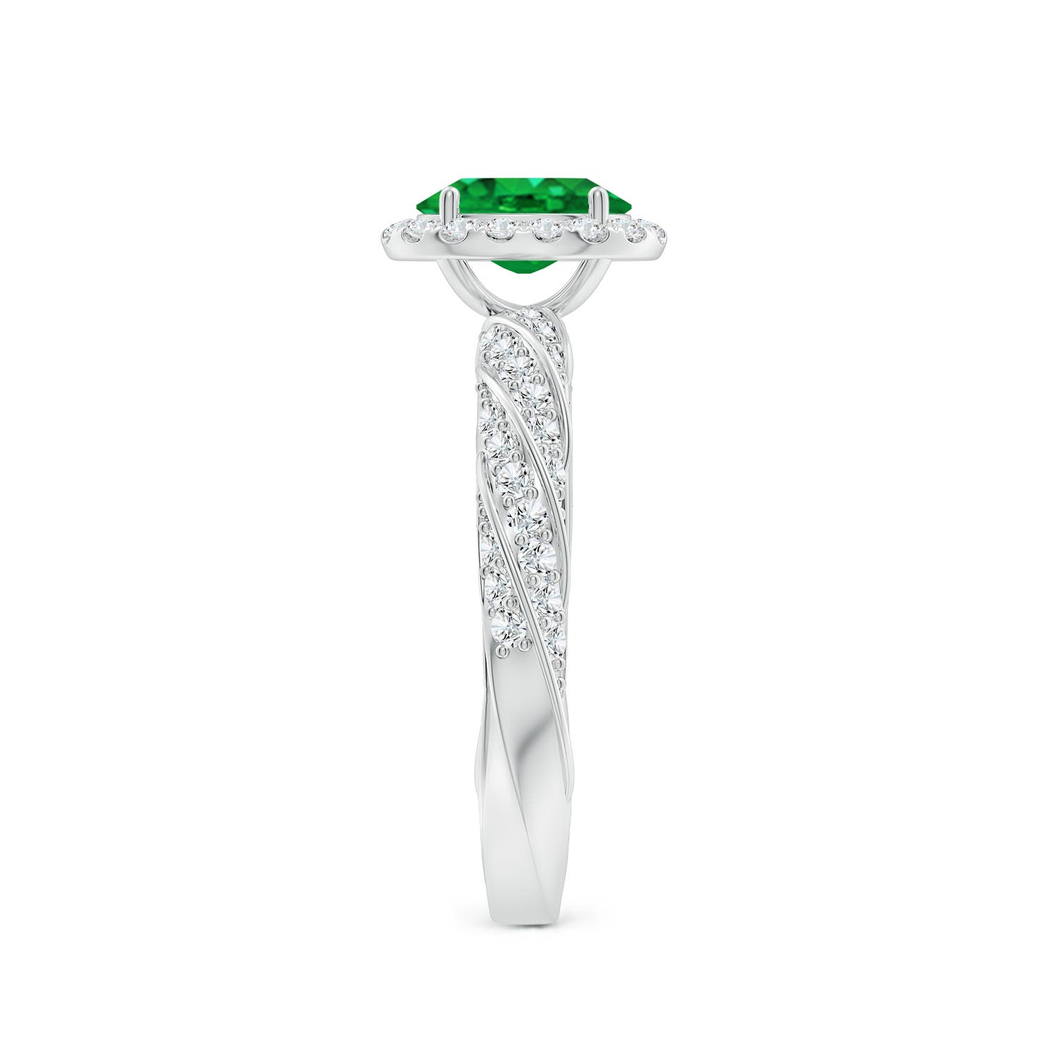 Oval Emerald Halo Twisted Rope Shank Engagement Ring