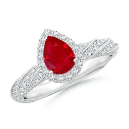 Emerald-Cut Ruby Engagement Ring with Diamond Halo