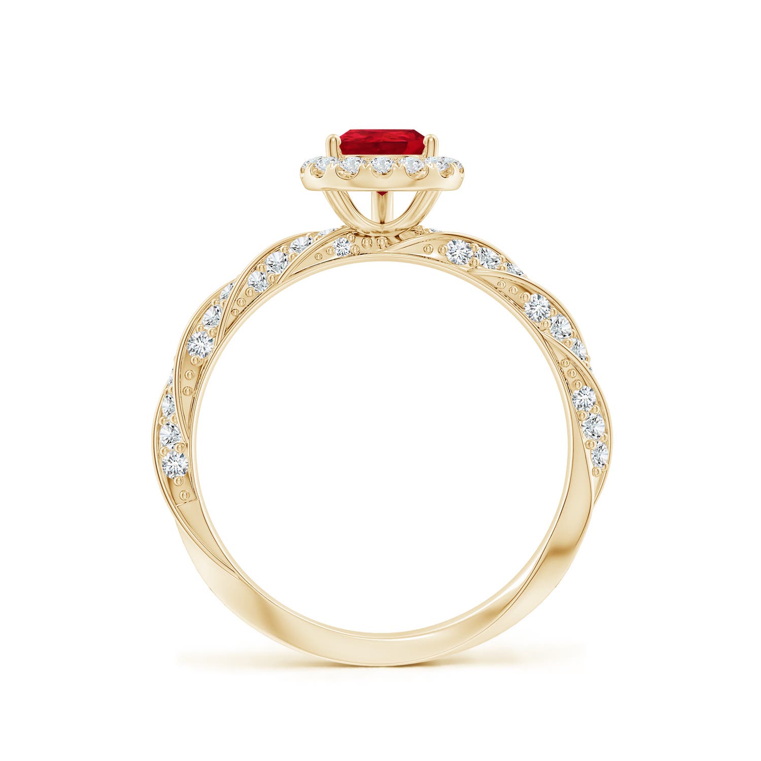 Pear Ruby Halo Twisted Rope Shank Engagement Ring