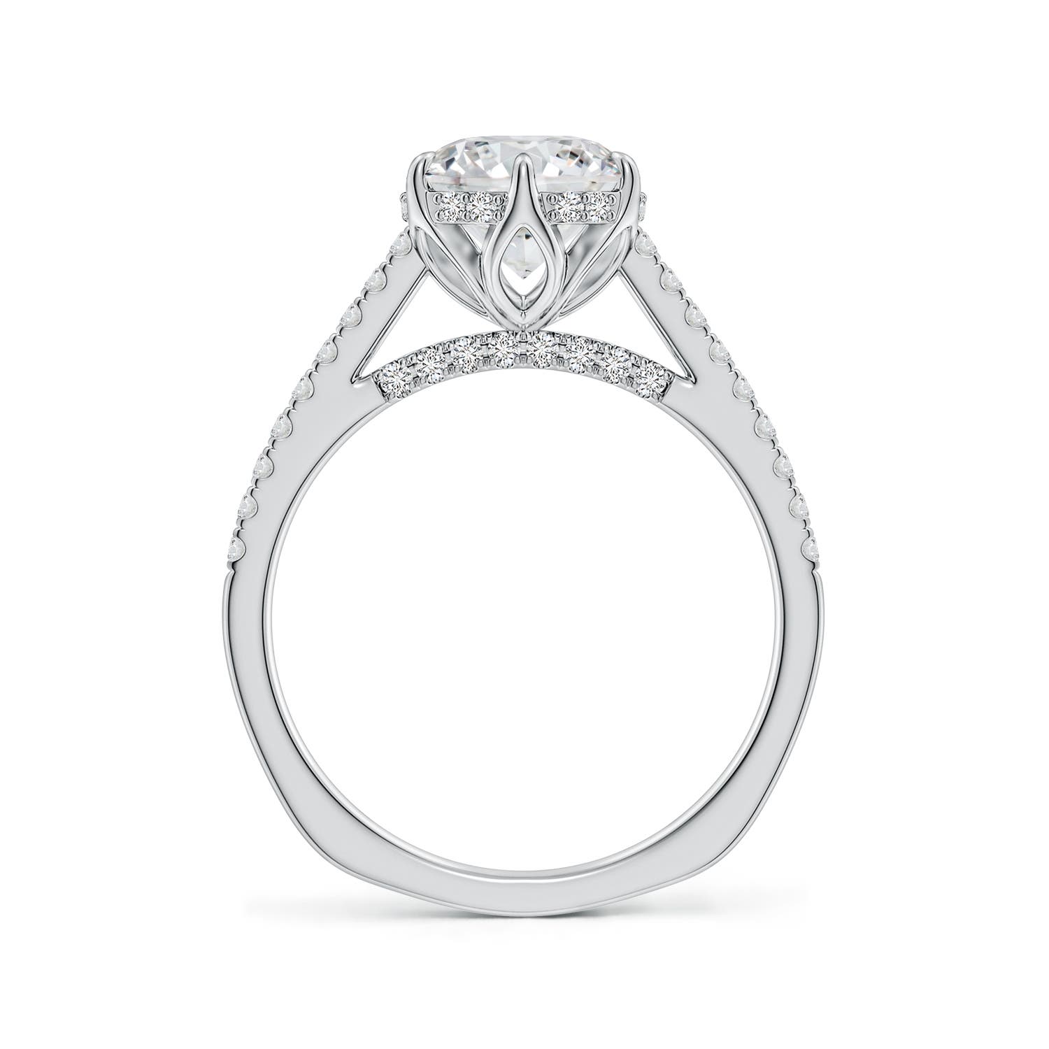 Six Claw Prong-Set Round Diamond Cathedral Engagement Ring