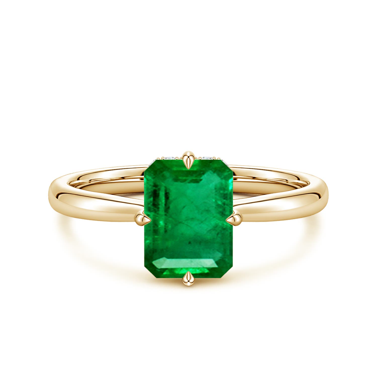 Emerald Cut Emerald Solitaire Engagement Ring with Milgrain