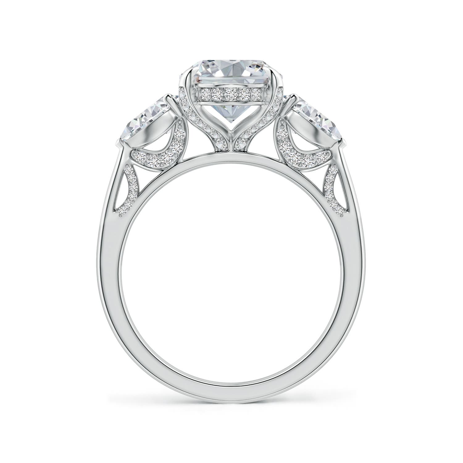Oval and Sideways Pear Diamond Three-Stone Engagement Ring