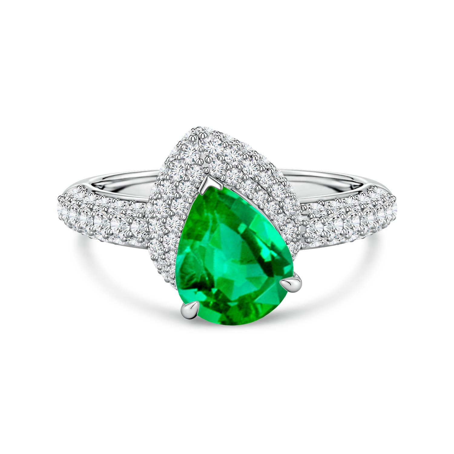 Pear Emerald Engagement Ring with Offset Halo