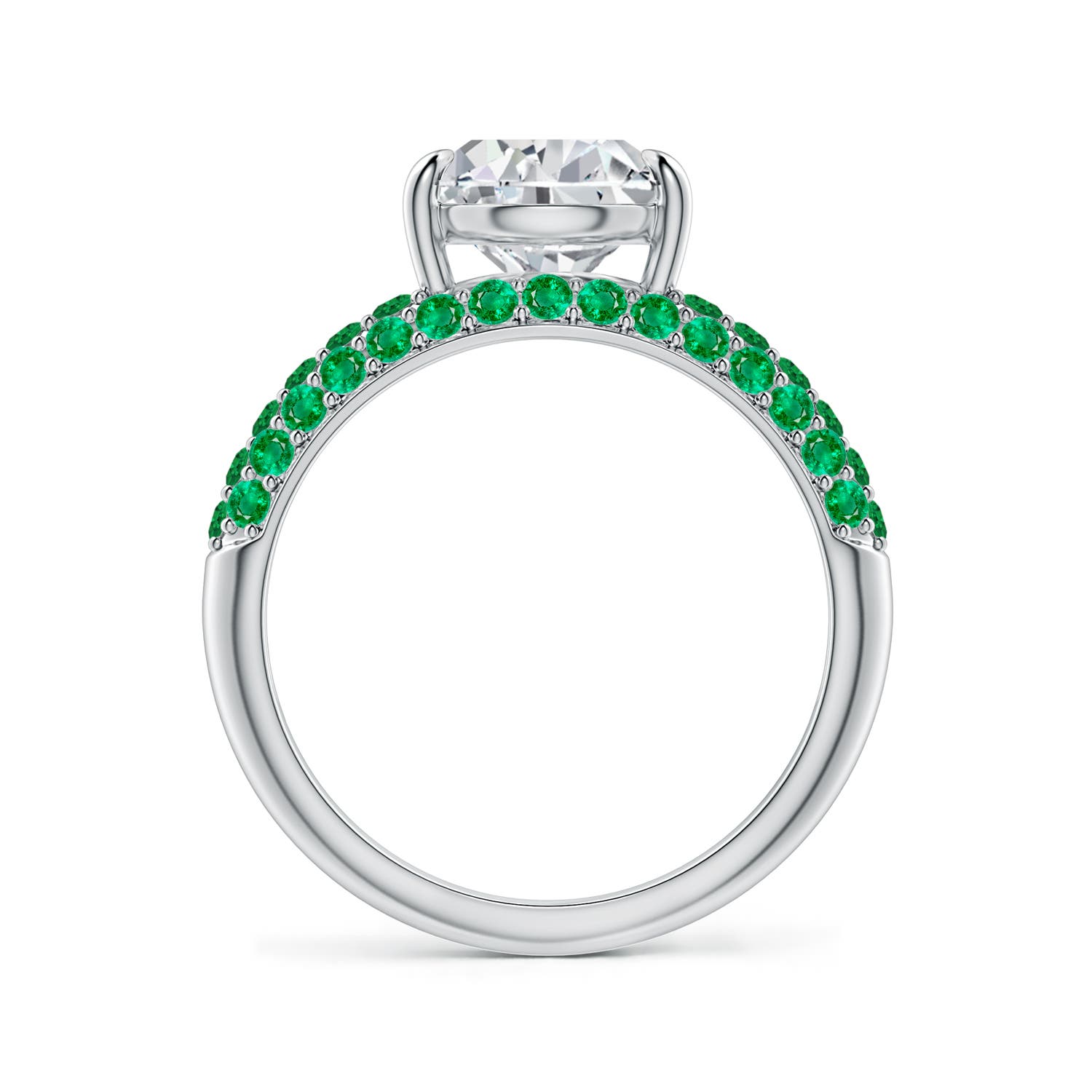 Off-Centered Pear Diamond Engagement Ring with Emeralds