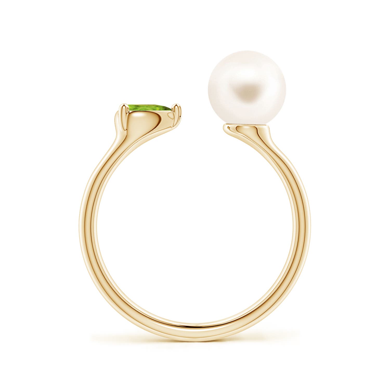Freshwater Pearl and Horizontal Pear Peridot Open Ring