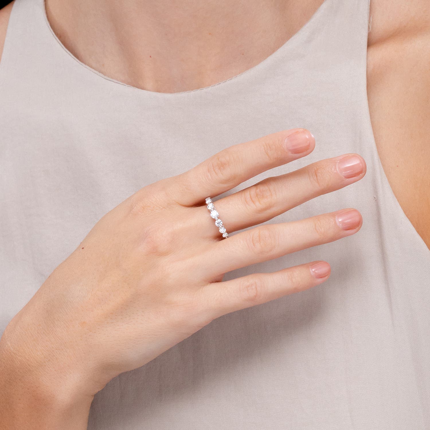 Floating Round Diamond Semi Eternity Wedding Ring for Her