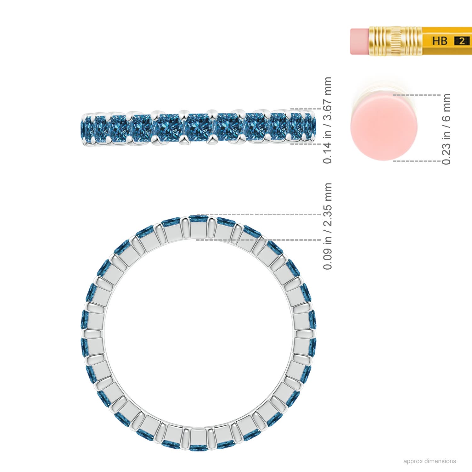 Prong Set Princess Enhanced Blue Diamond Eternity Wedding Ring