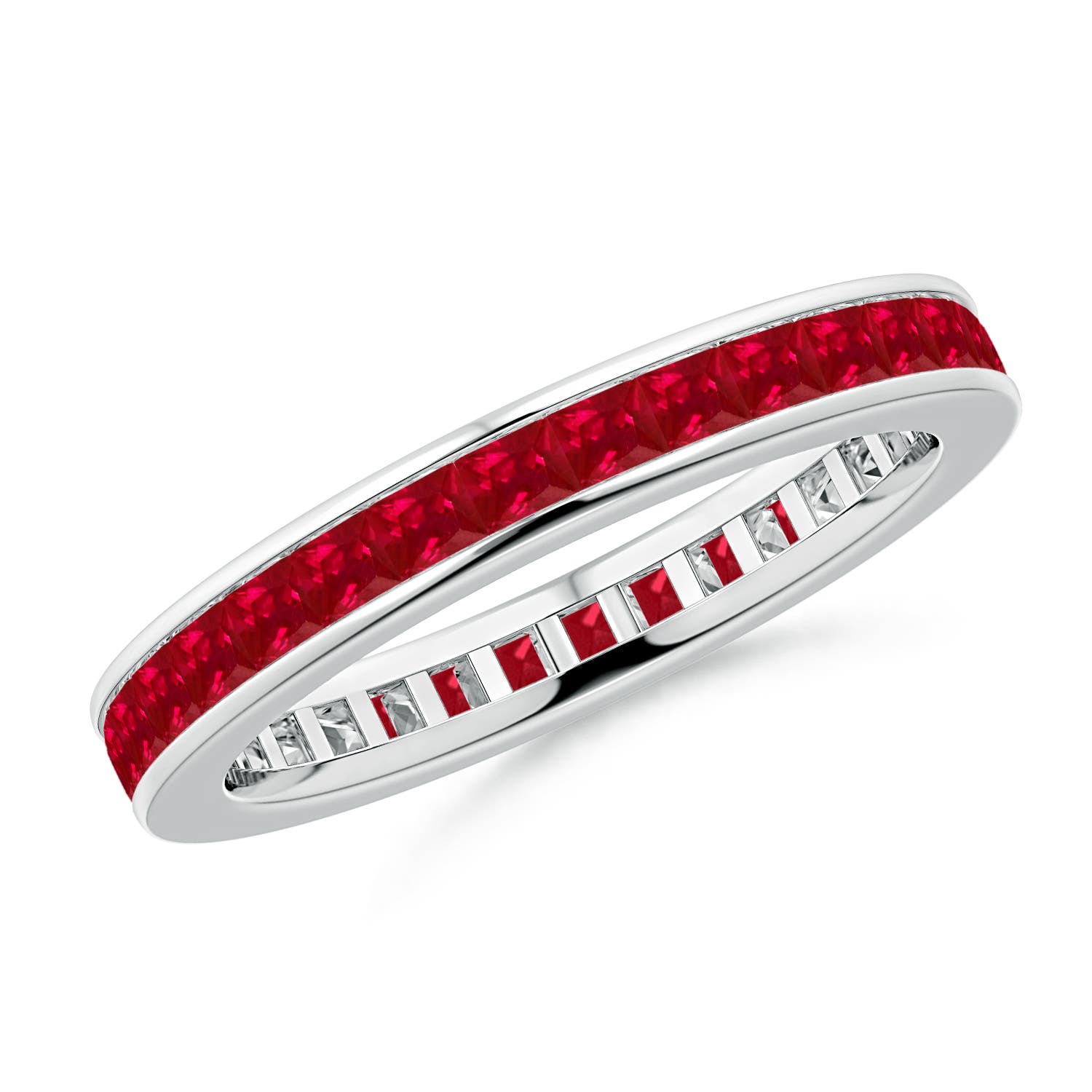 Square Ruby and Princess Diamond Semi Eternity Classic Wedding Ring